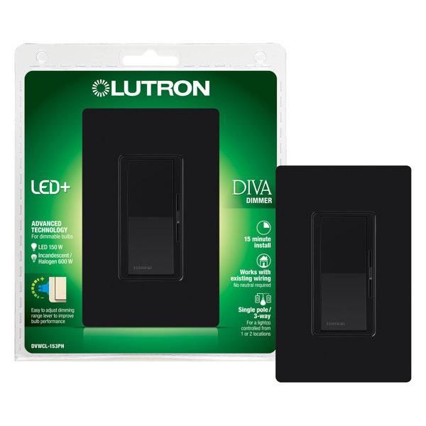 Lutron Diva Black 150 W Rocker Dimmer Switch 1 pk | Wayfair